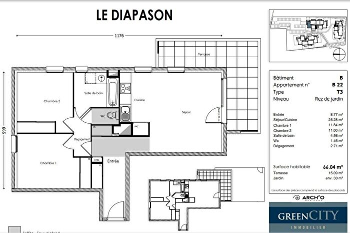 Appartement à louer - Marcellaz - 3 pièces - 2 chambres