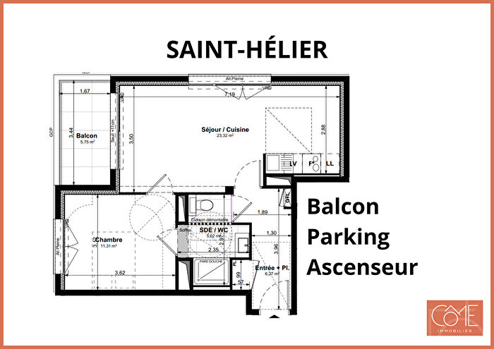 Appartement à vendre - Quartiers Sud-Est, Cimetière de lEst - 2 pièces - 1 chambre