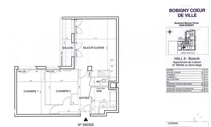 Appartement à louer - Bobigny, Centre-ville - 3 pièces - 2 chambres