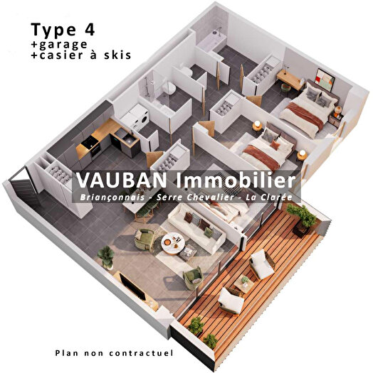 Appartement à vendre - Briançon, Sainte-Catherine - 4 pièces - 3 chambres