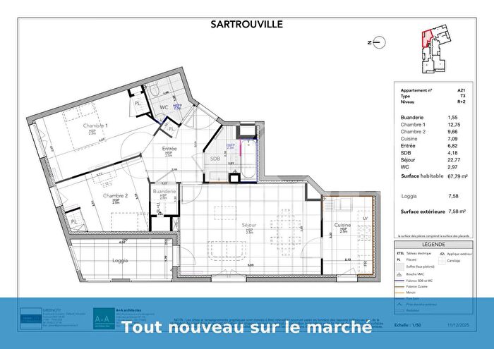 Appartement à louer - Sartrouville, Parc dactivités des Sureaux - 3 pièces - 2 chambres