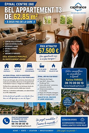 Épinal, Rive gauche - Appartement 3 pièces à vendre