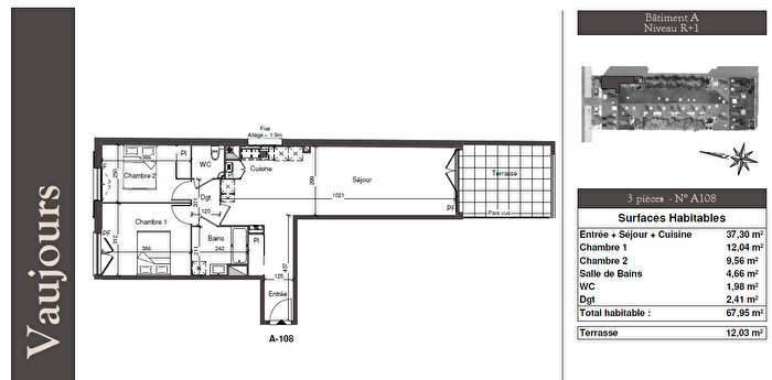 Appartement à louer - Vaujours - 3 pièces - 2 chambres