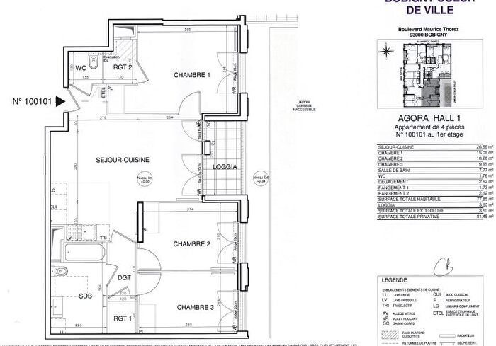 Appartement à louer - Bobigny, Centre-ville - 4 pièces - 3 chambres