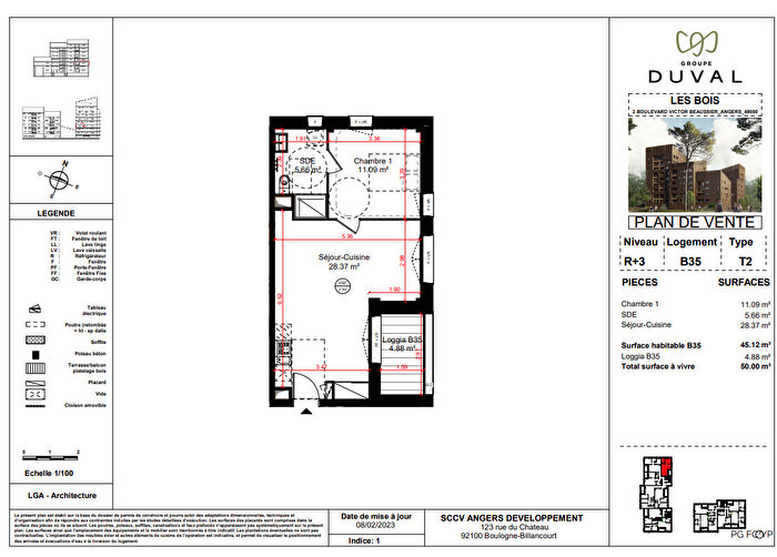 Appartement à louer - Angers, Belle, Beille - 2 pièces - 1 chambre