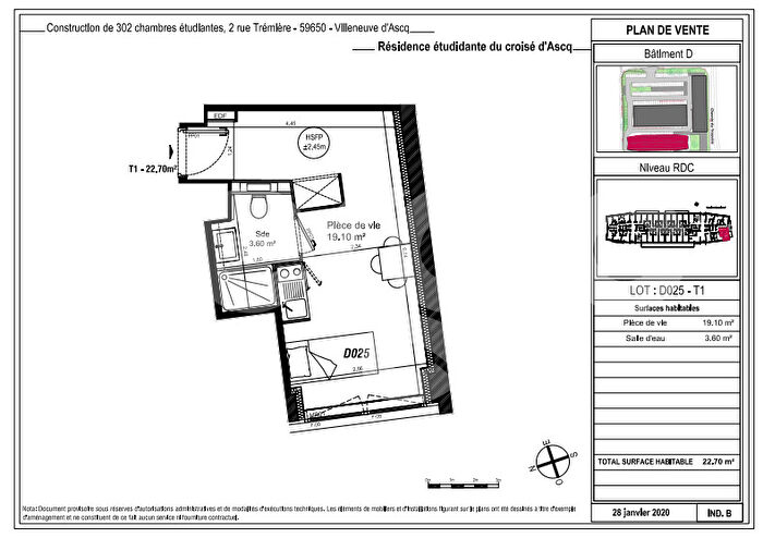 Appartement à louer - Villeneuve-dAscq, Résidence Triolo - 1 pièce