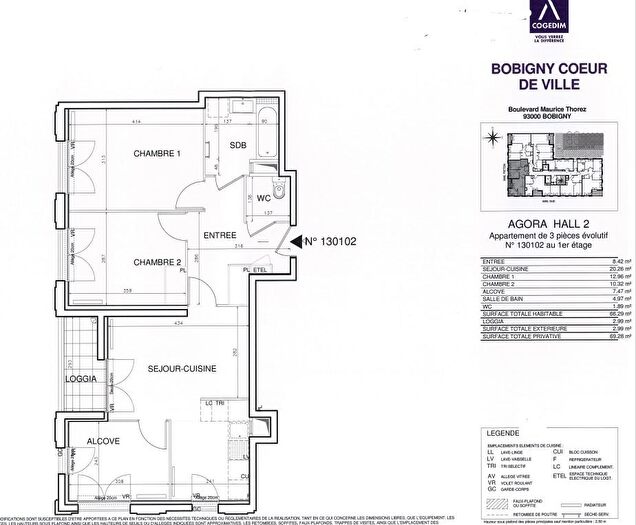 Appartement à louer - Bobigny, Centre-ville - 3 pièces - 2 chambres
