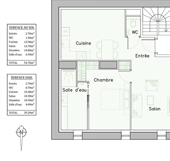 Appartement à vendre - Épinal, Ouest - 2 pièces - 1 chambre