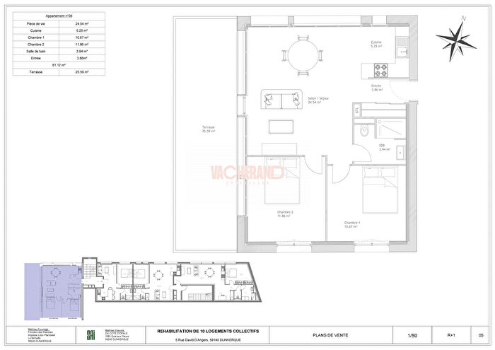 Appartement à vendre - Dunkerque - 3 pièces - 2 chambres