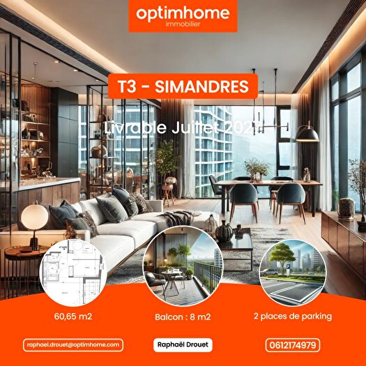 Appartement à vendre - Simandres - 3 pièces - 2 chambres