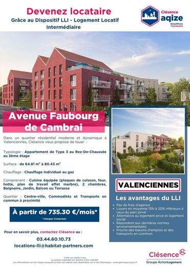 Appartement 3 pièces à louer - Faubourg Saint Catherine-Faubourg de Paris-Le Vignole, Valenciennes