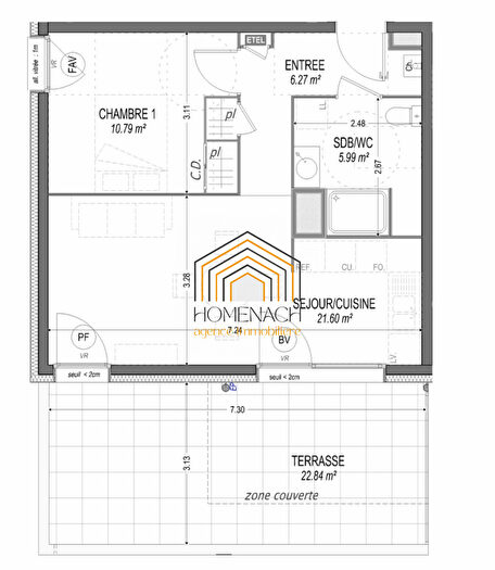 Appartement à vendre - Corbelin - 2 pièces - 1 chambre