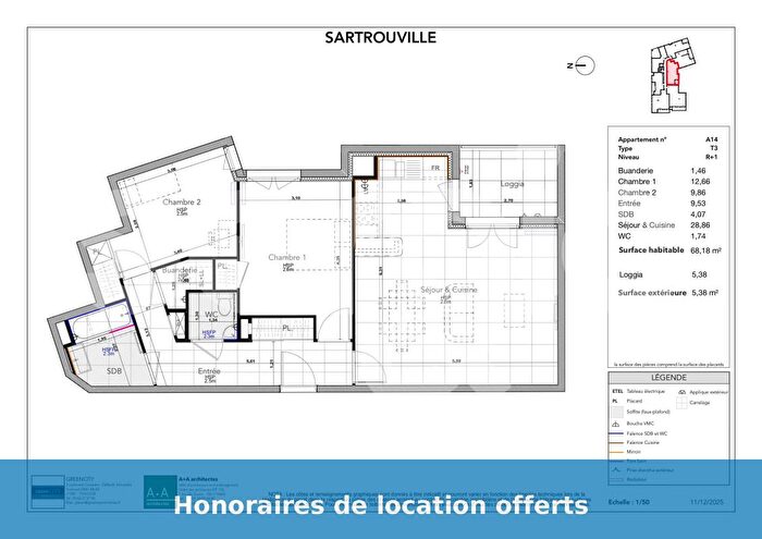 Appartement 3 pièces à Sartrouville, Parc d'activités des Sureaux, à louer