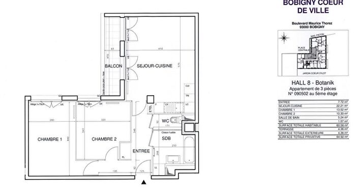 Appartement à louer - Bobigny, Centre-ville - 3 pièces - 2 chambres