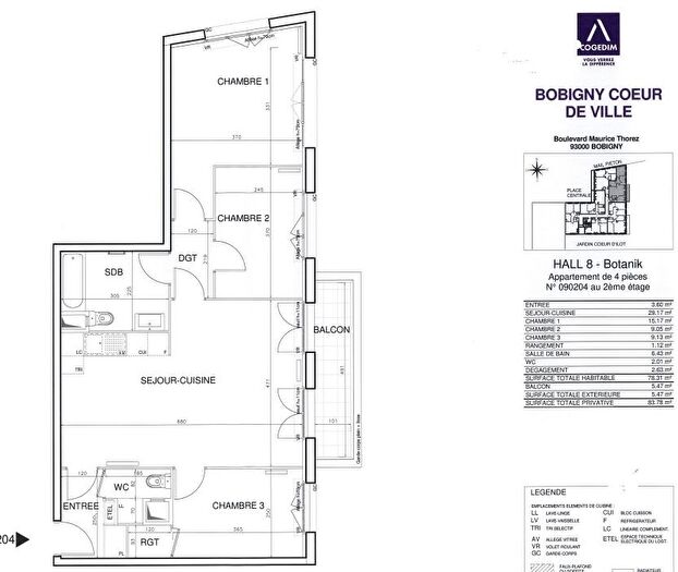 Appartement à louer - Bobigny, Centre-ville - 4 pièces - 3 chambres