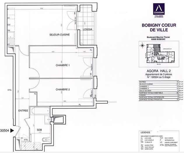 Appartement à louer - Bobigny, Centre-ville - 3 pièces - 2 chambres