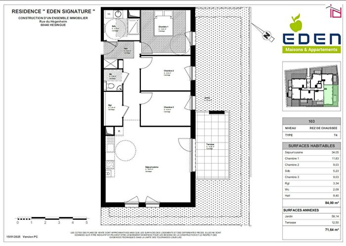 Appartement à vendre - Hésingue - 4 pièces - 3 chambres