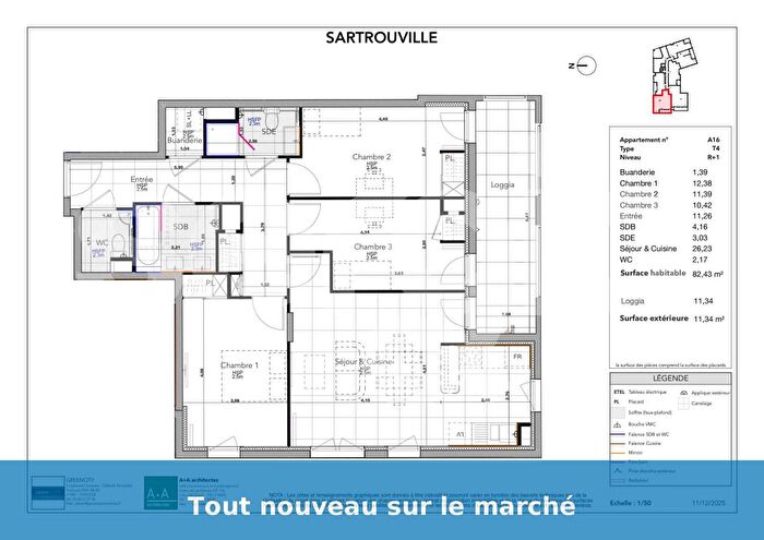 Appartement à louer - Sartrouville, Parc dactivités des Sureaux - 4 pièces - 3 chambres