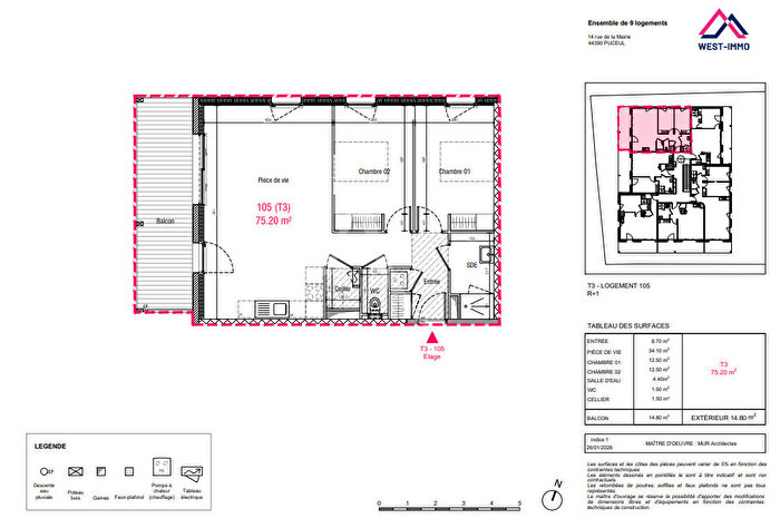 Appartement à vendre - Puceul - 3 pièces - 2 chambres