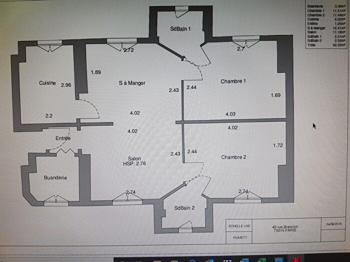 Appartement à louer - Paris e , Georges Brassens - 3 pièces - 1 chambre