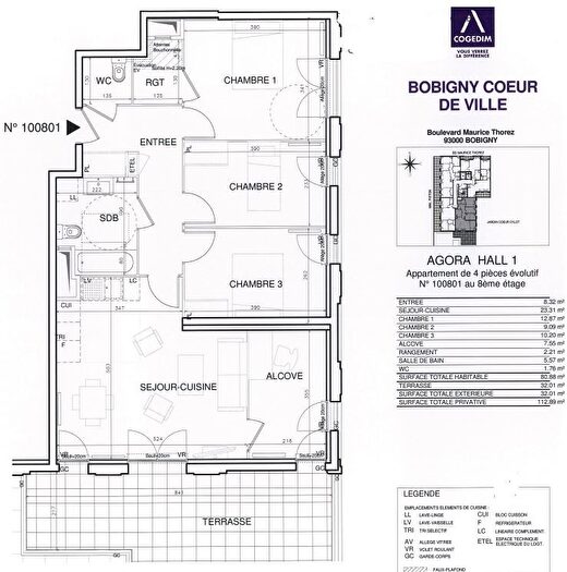 Appartement à louer - Bobigny, Centre-ville - 4 pièces - 3 chambres