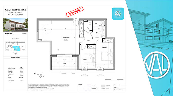 Appartement à vendre - La Turballe - 3 pièces - 2 chambres