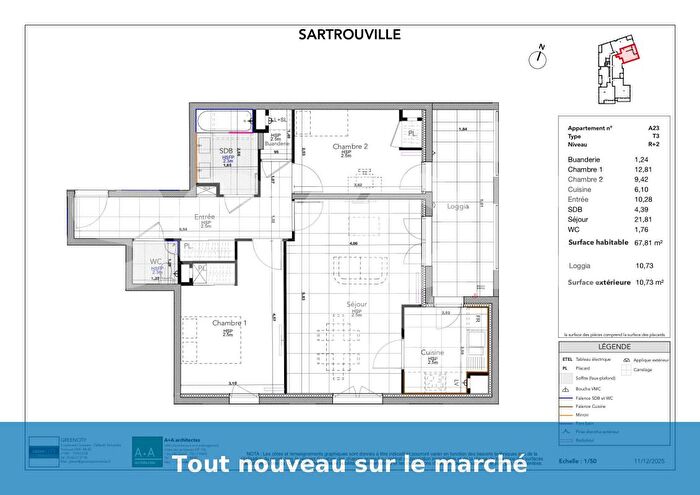 Appartement à louer - Sartrouville, Parc dactivités des Sureaux - 3 pièces - 2 chambres