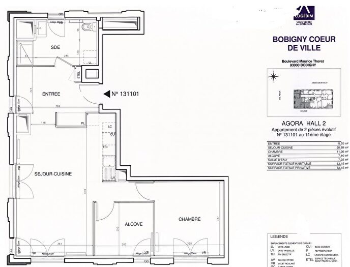 Appartement à louer - Bobigny, Centre-ville - 2 pièces - 1 chambre