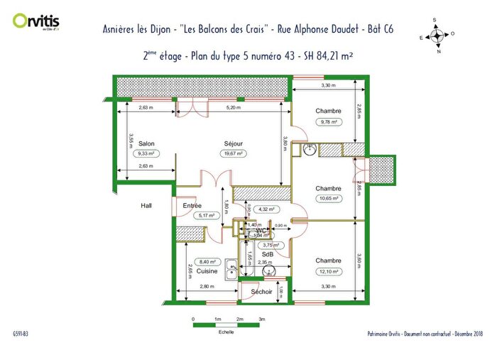 Appartement à louer - Asnières-lès-Dijon - 5 pièces - 3 chambres