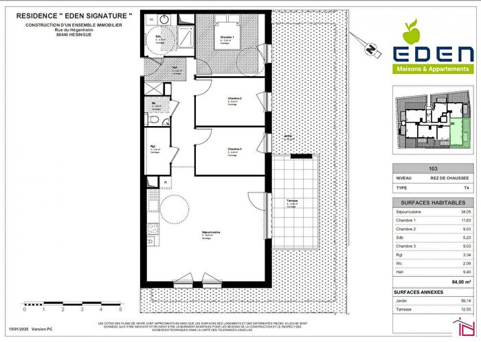 Appartement à vendre - Hésingue - 4 pièces - 3 chambres