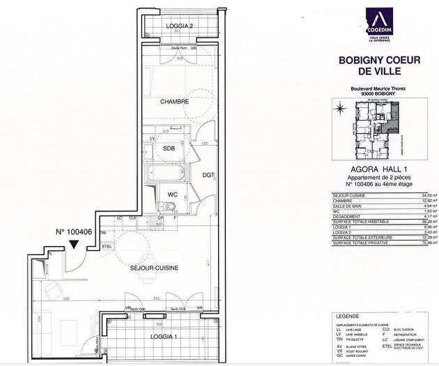 Appartement à louer - Bobigny, Centre-ville - 2 pièces - 1 chambre