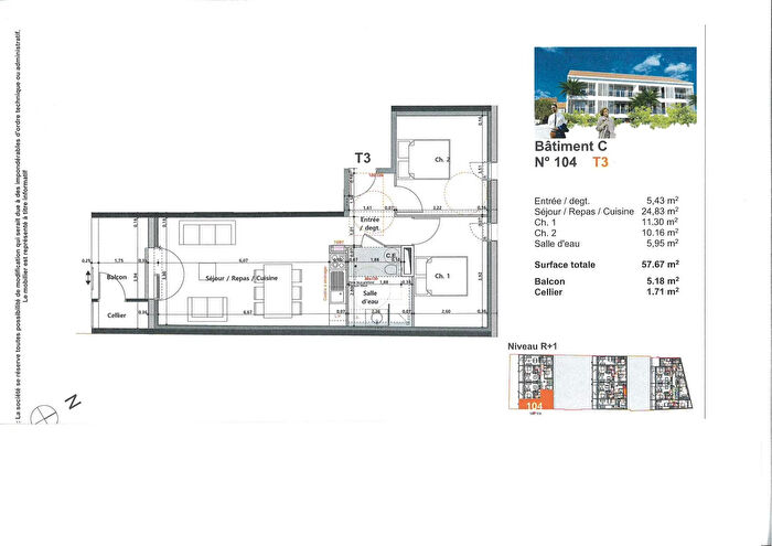 Appartement à vendre - Saujon - 3 pièces - 2 chambres