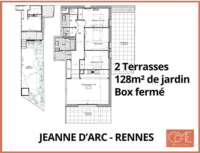 Appartement à vendre - Quartiers Nord-Est, Jeanne dArc - 4 pièces - 3 chambres