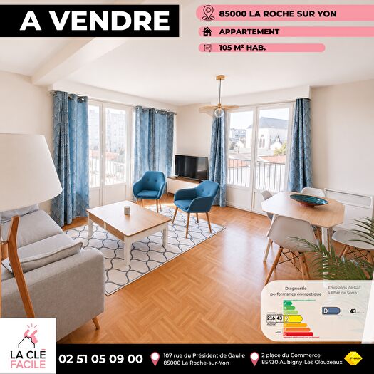 La Roche-sur-Yon, Pentagone, Pont-Morineau : Appartement 5 pièces à vendre