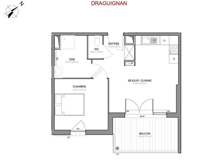 Appartement à vendre - Draguignan, Billette, La Foux, Les Négadis - 2 pièces - 1 chambre