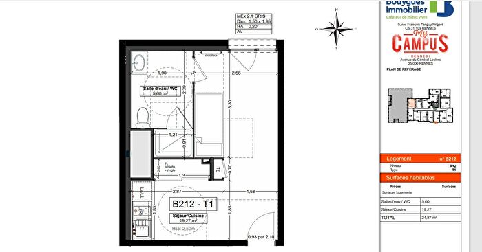 Appartement à louer - Quartiers Nord-Est, Beaulieu - 1 pièce