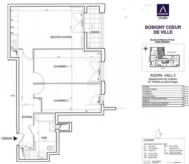 Appartement à louer - Bobigny, Centre-ville - 3 pièces - 2 chambres