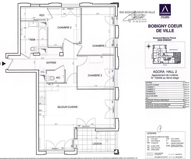 Appartement à louer - Bobigny, Centre-ville - 4 pièces - 3 chambres