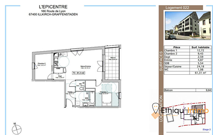 Appartement à vendre - Illkirch-Graffenstaden, Centre Ouest - 3 pièces - 2 chambres