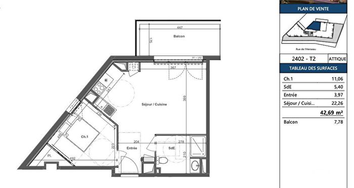 Appartement à vendre - Challans, Bois de Cène - 2 pièces - 1 chambre