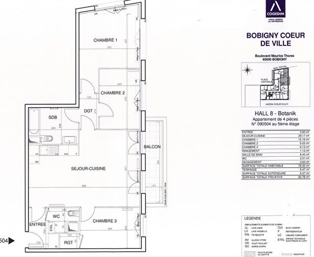Appartement à louer - Bobigny, Centre-ville - 4 pièces - 3 chambres
