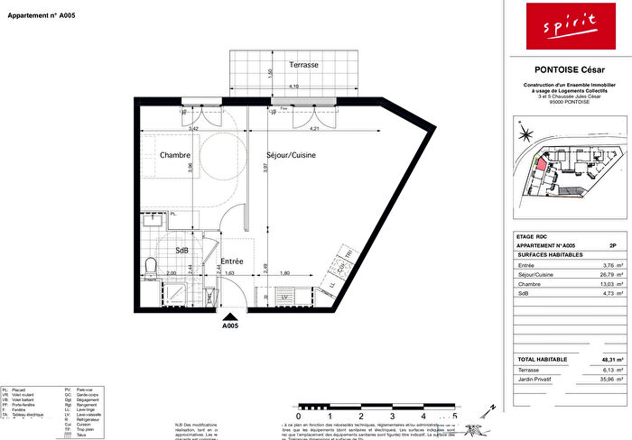 Appartement à louer - Pontoise, Saint-Martin - 2 pièces - 1 chambre