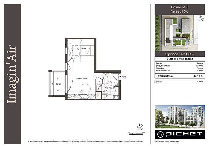 Appartement à louer - Dijon, Bourroches - 2 pièces - 1 chambre