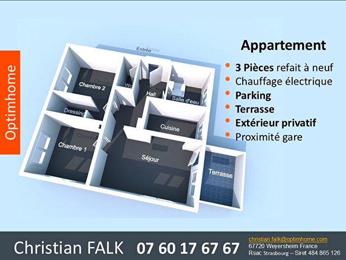 Appartement à vendre - Weyersheim - 3 pièces - 2 chambres