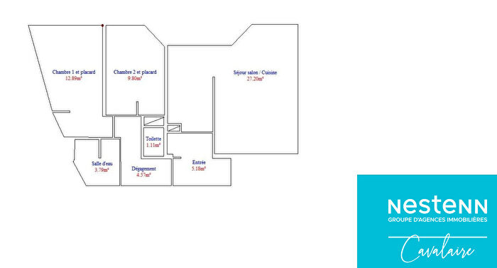 Appartement à vendre - Cavalaire-sur-Mer, Centre-ville - 3 pièces - 2 chambres