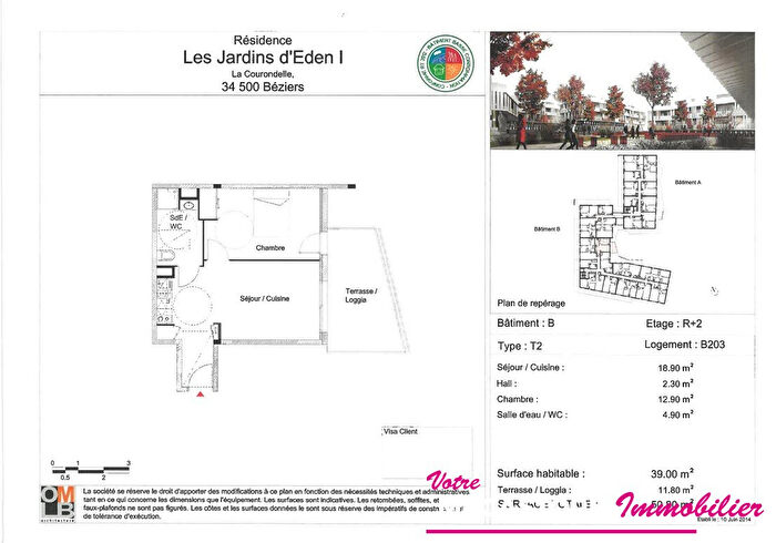 Appartement à vendre - Béziers, Perch des Moulins, Font Neuve, Terries - 2 pièces - 1 chambre