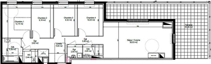 Appartement à louer - Chartres, Beaulieu - 5 pièces - 4 chambres