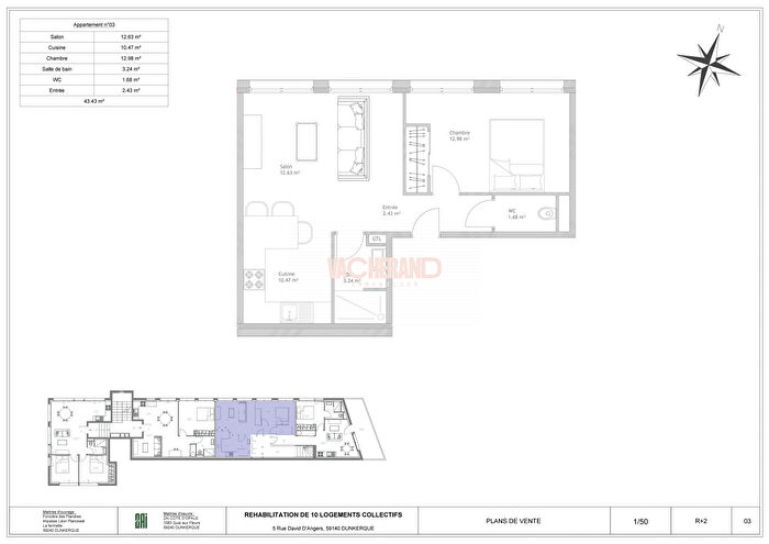 Appartement à vendre - Dunkerque - 2 pièces - 1 chambre