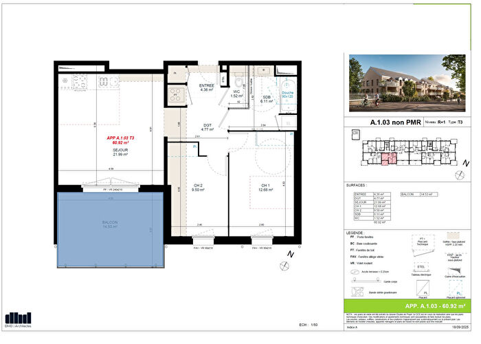 Appartement à vendre - Ouistreham - 3 pièces - 2 chambres