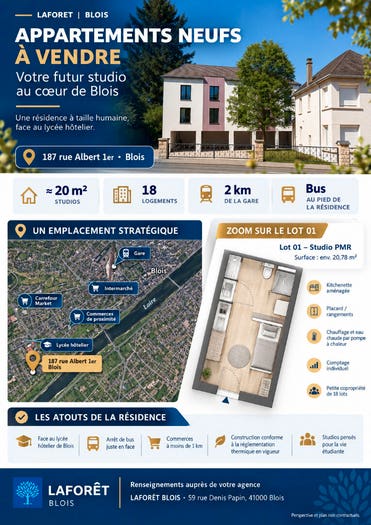 Blois, Saint Georges, Quinière, Les Grouëts : Appartement 1 pièce à vendre
